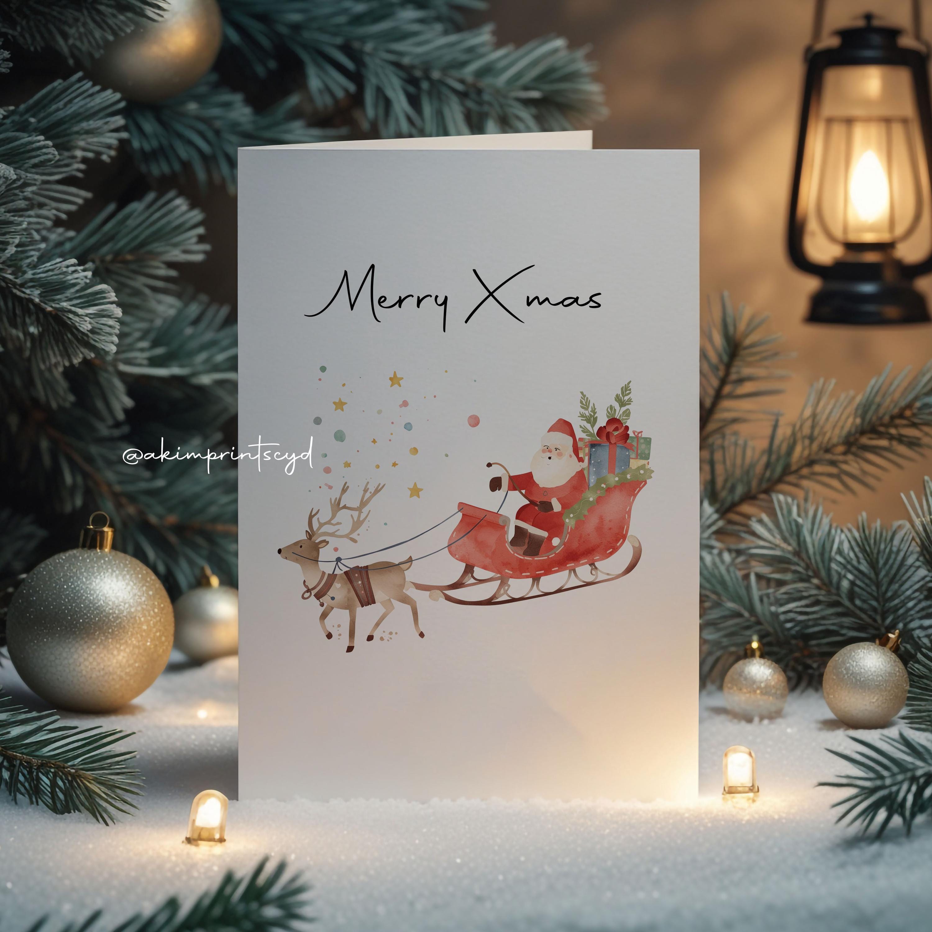 Watercolor Santa Claus Clipart Set: Christmas Sleigh, Reindeer PNG ...