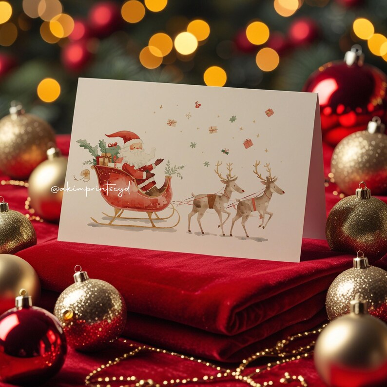 Watercolor Santa Claus Clipart Set: Christmas Sleigh, Reindeer PNG ...