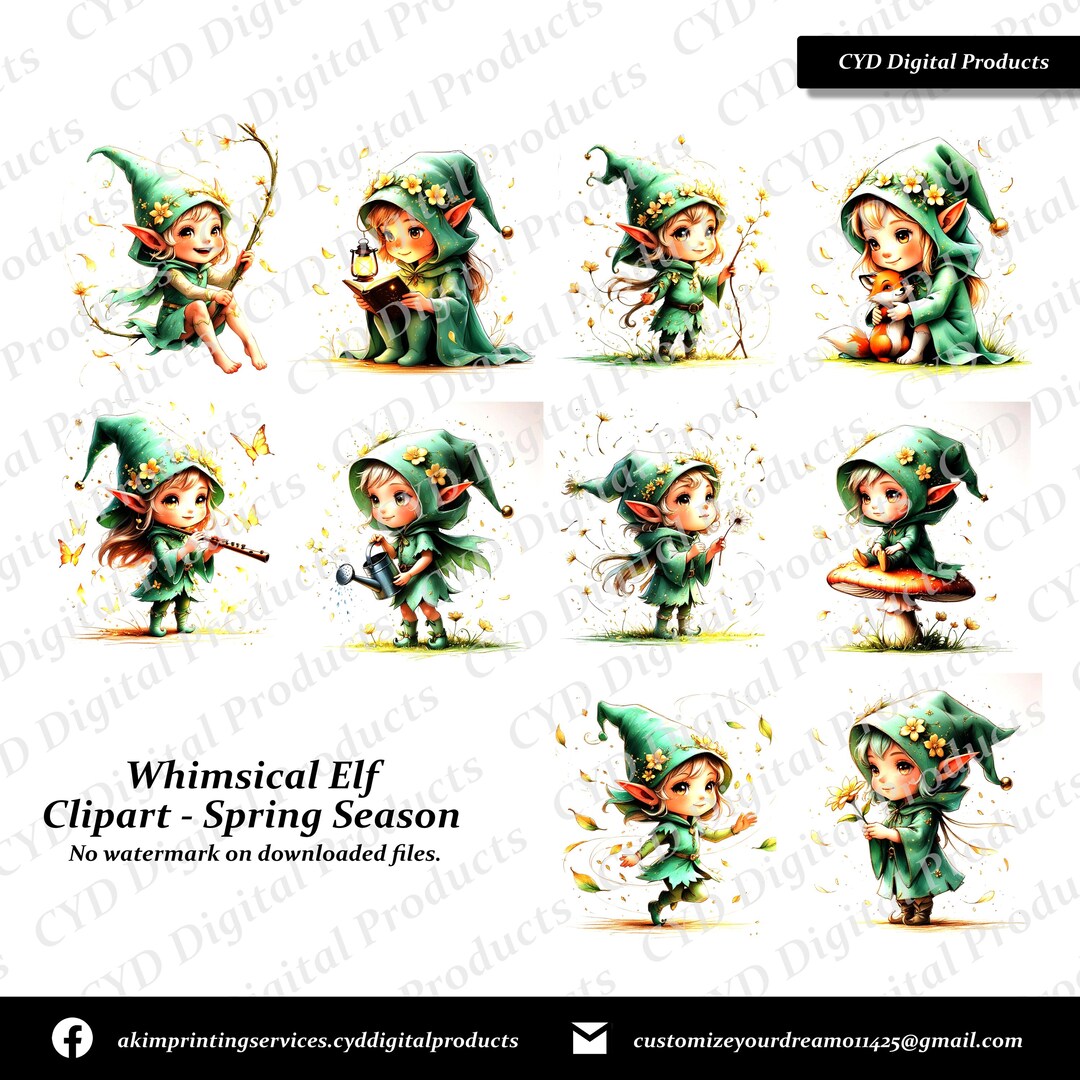 Spring Elf Clipart, Chibi Elf JPG, Fantasy Character Art, Cute Fairy ...