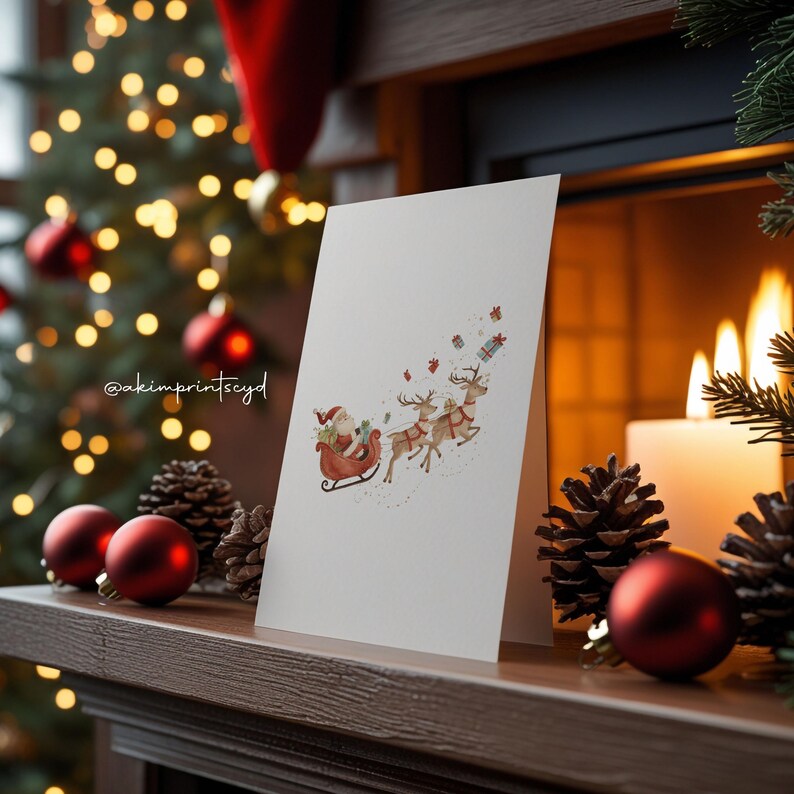 Watercolor Santa Claus Clipart Set: Christmas Sleigh, Reindeer PNG ...