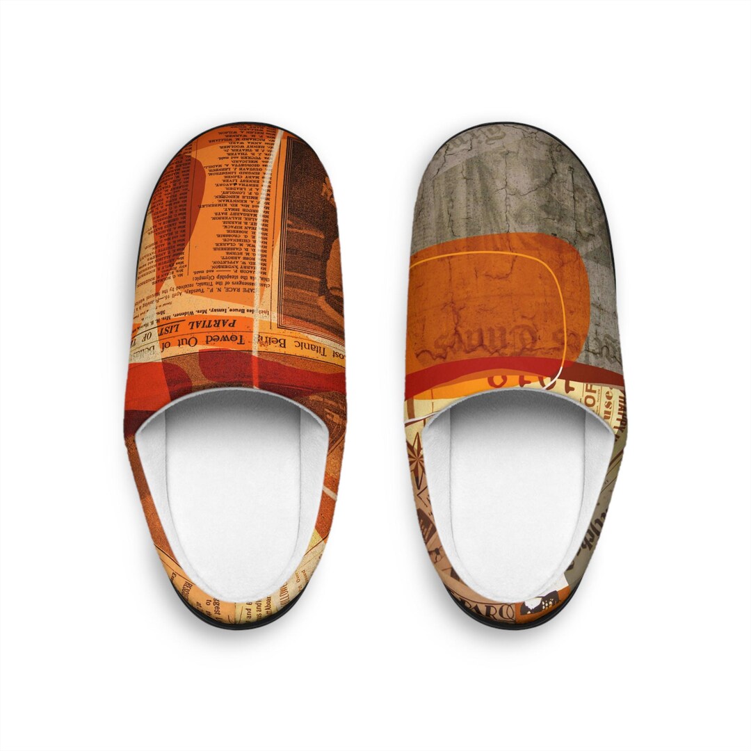 Vintage Newspaper Collage Women's Slippers, House Shoes, Cozy Bedroom ...