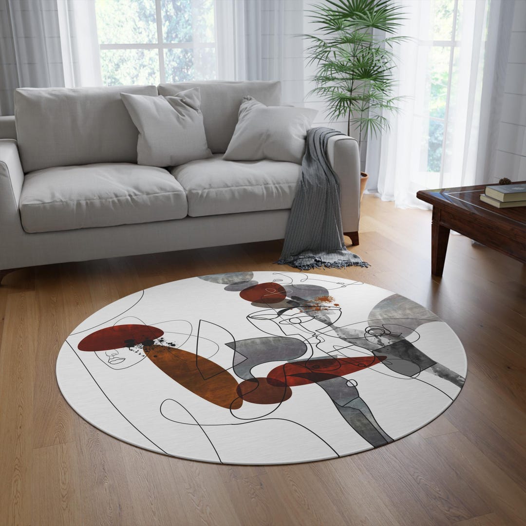 Modern Abstract Round Rug, Circular Area Rug for Home Decor, Artist ...
