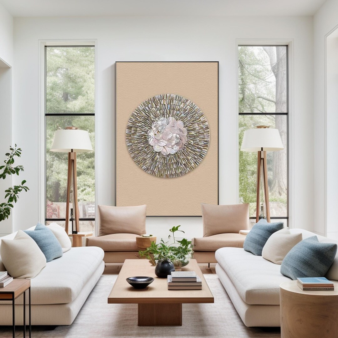 Beige Wall Art Original Shell Wall Art Oyster Shell Painting Abstract ...