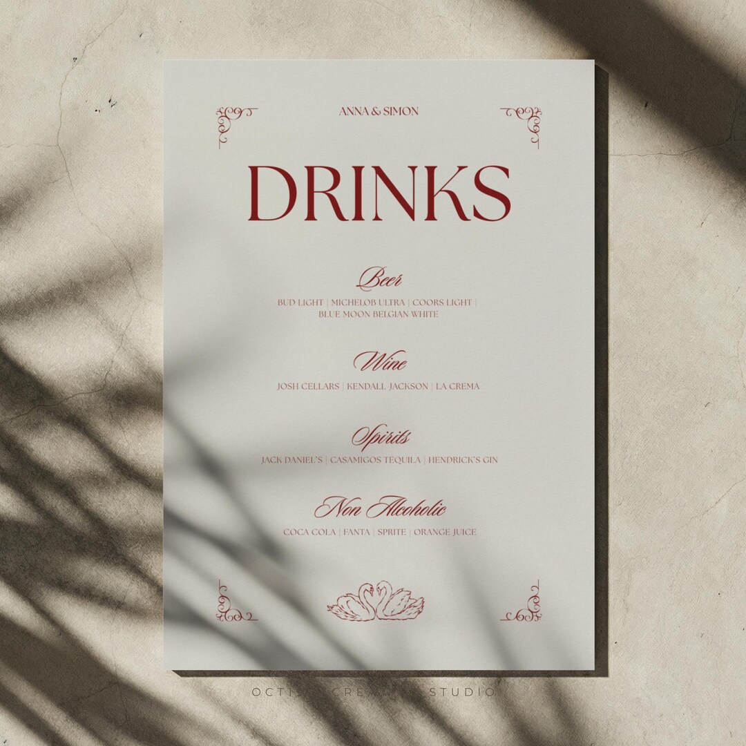 Old Money Bar Menu Retro Bar Menu Template Drink Menu Old Money Wedding ...