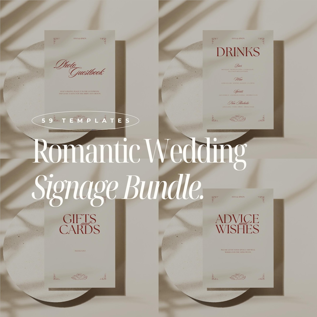 Vintage Wedding Sign Bundle Wedding Table Signs Package Swan Wedding ...