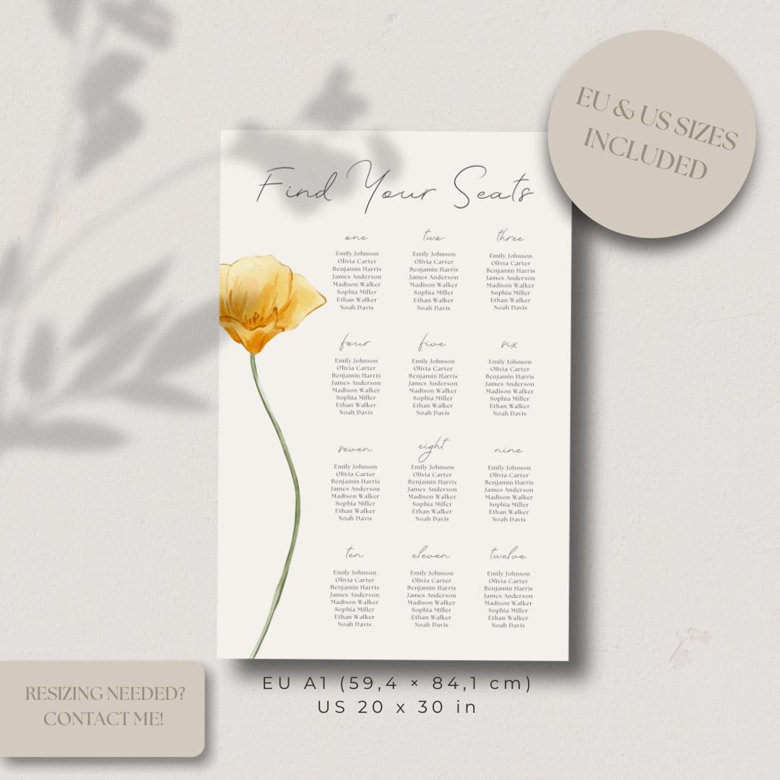 Floral Seating Chart Digital Download Wildflower Seating Chart Template ...