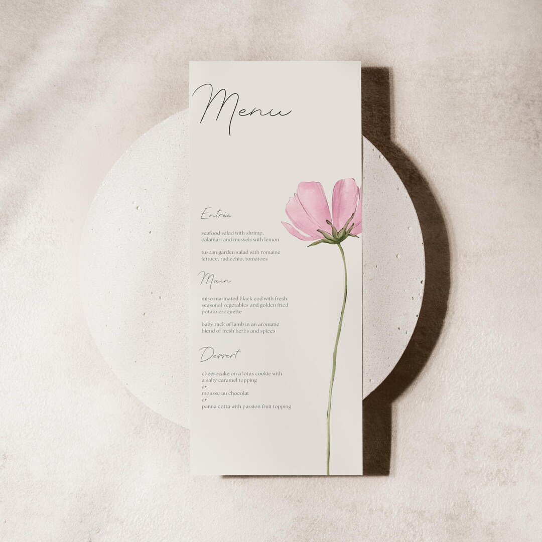 Wildflower Dinner Menu for Wedding Menu Flowers Floral Wedding Menu ...