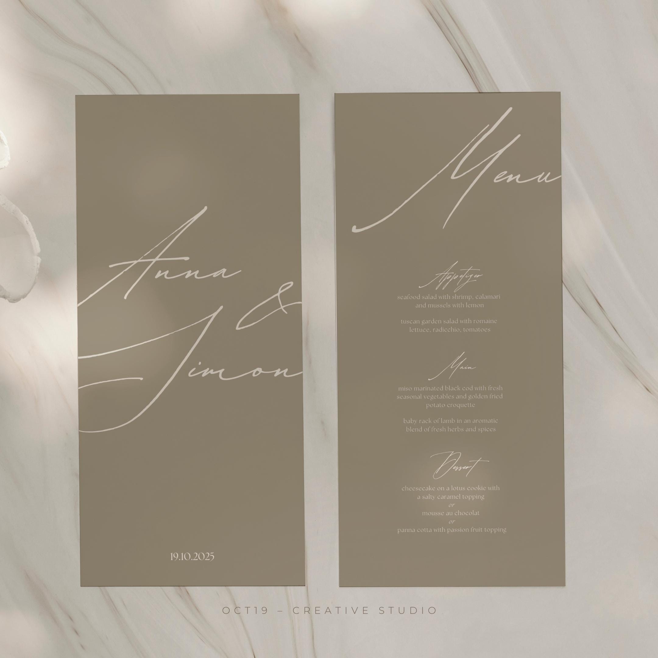 Simple Menu Card Template Handwritten Menu Wedding Template Canva ...