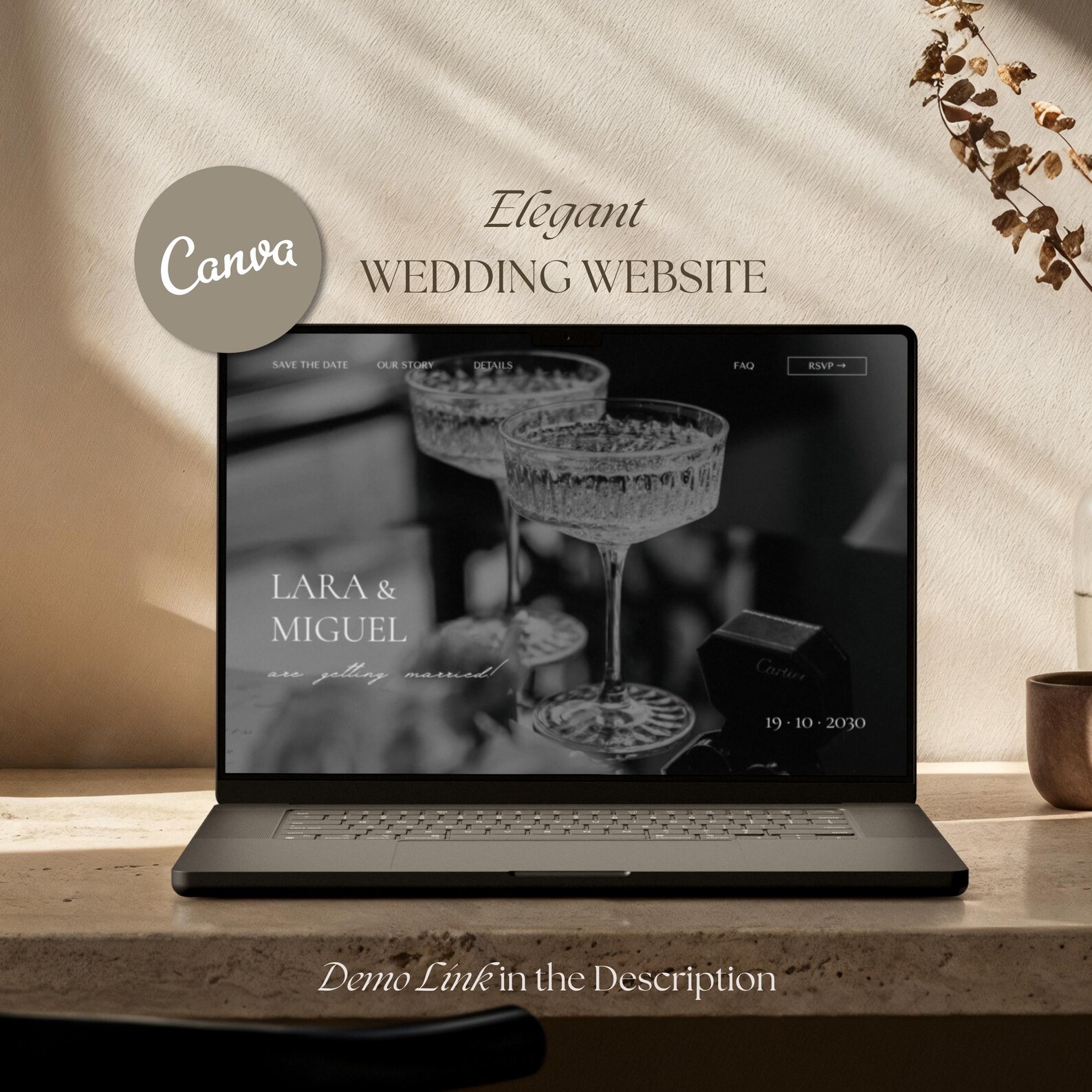 Elegant Wedding Website Canva Template RSVP Website Digital Wedding Invitation Save the Date ...