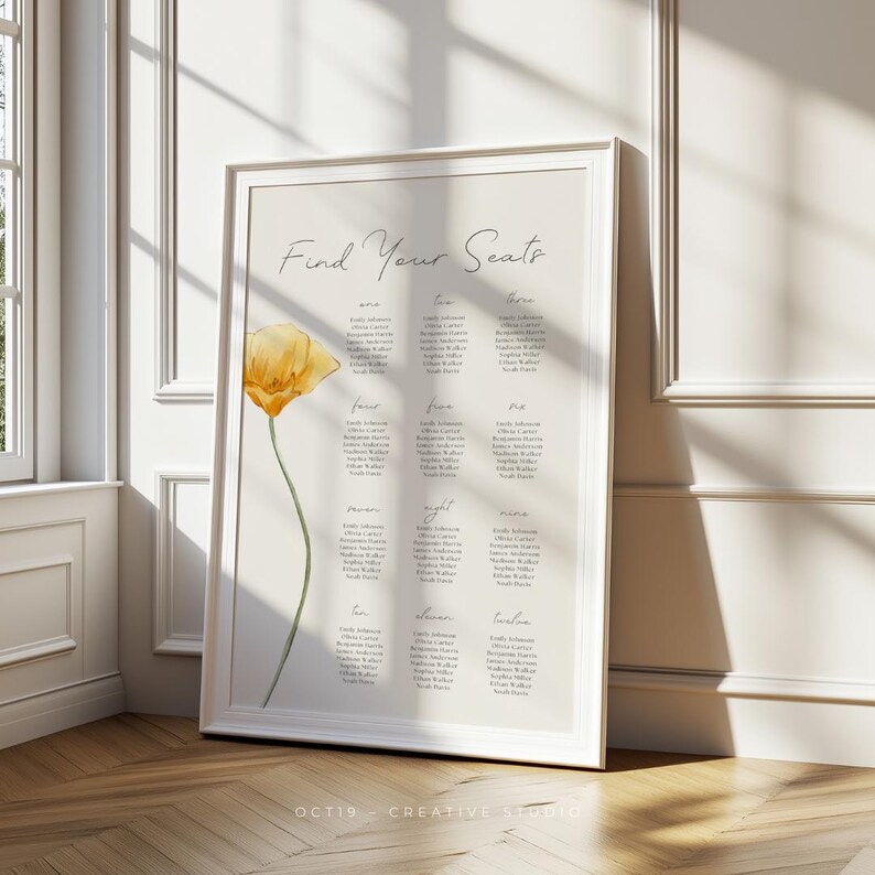 Floral Seating Chart Digital Download Wildflower Seating Chart Template ...