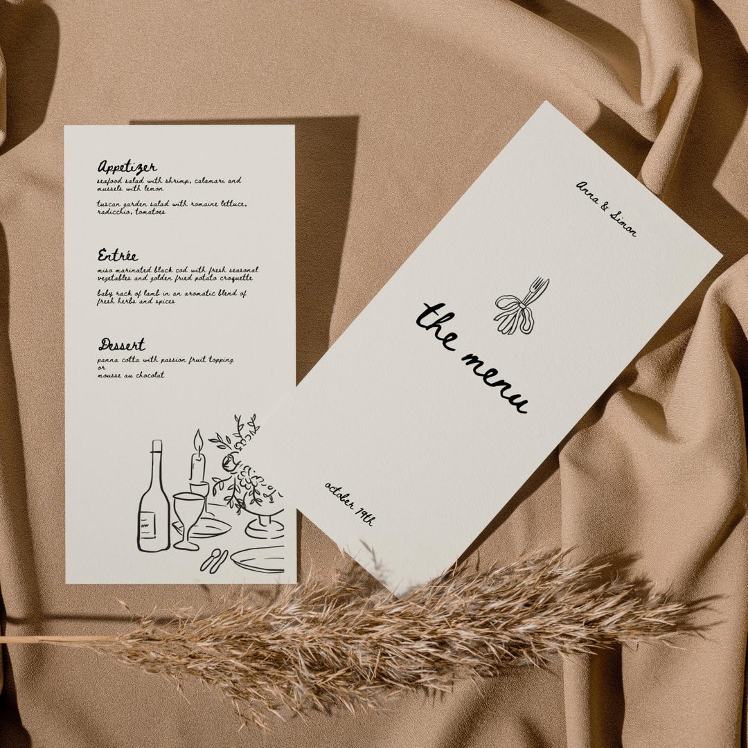 Hand Drawn Wedding Menu Template Scribble Wedding Menu Custom Menu ...