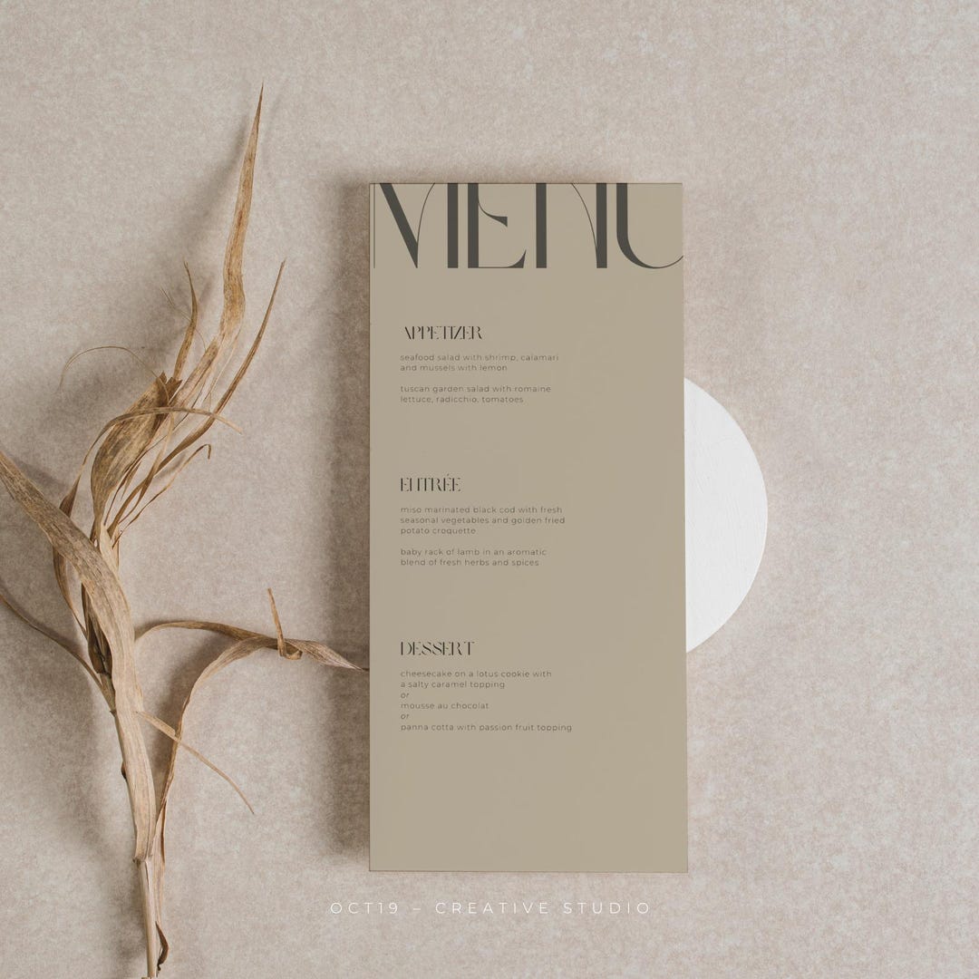Minimalist Wedding Menu Templates Download Place Card Menu Modern Menu ...