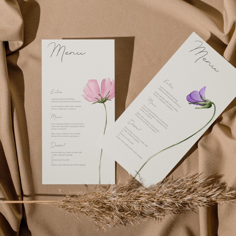 Wildflower Dinner Menu for Wedding Menu Flowers Floral Wedding Menu ...