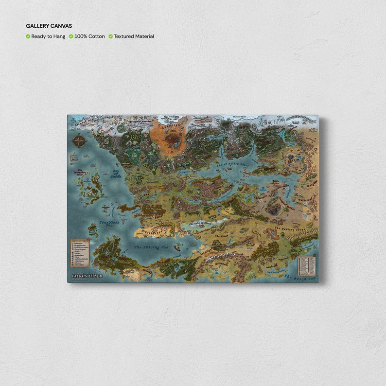 Faerun Map From Forgotten Realms Canvas, Fantasy Map, Dnd World, Gaming ...