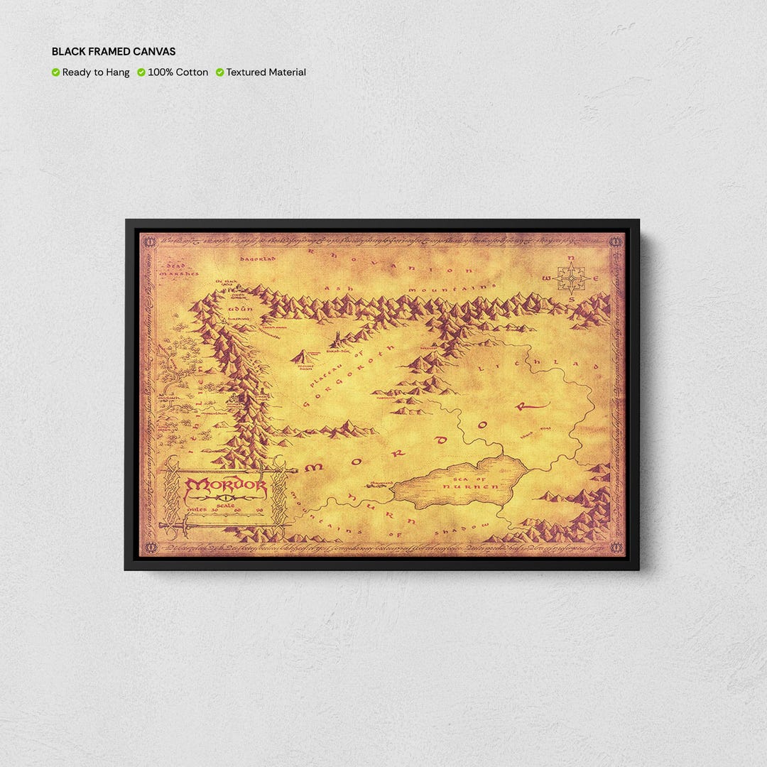 Mordor Map Print, Lord of Rings Map Canvas, Mordor Poster, Middle-earth ...