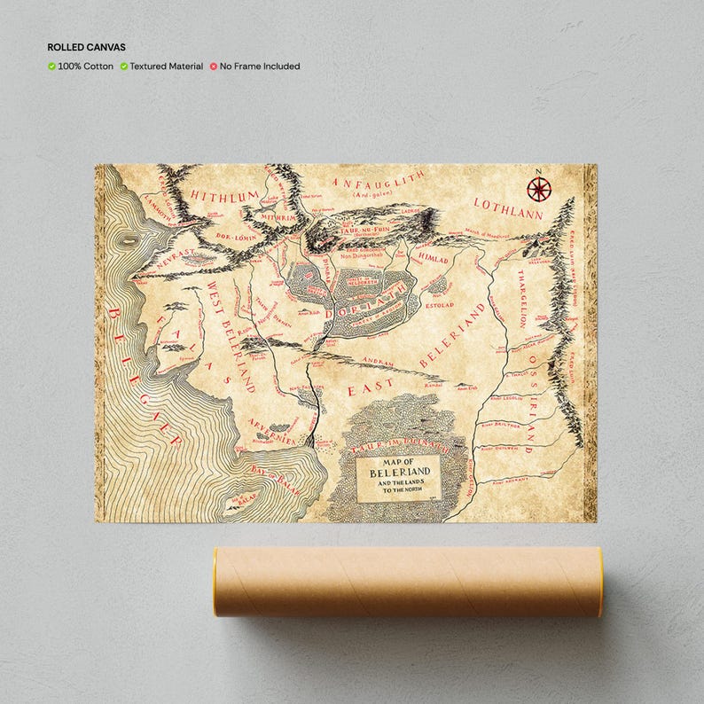 Beleriand Map Print, the Silmarillion Map Canvas, LOTR Poster, Middle ...