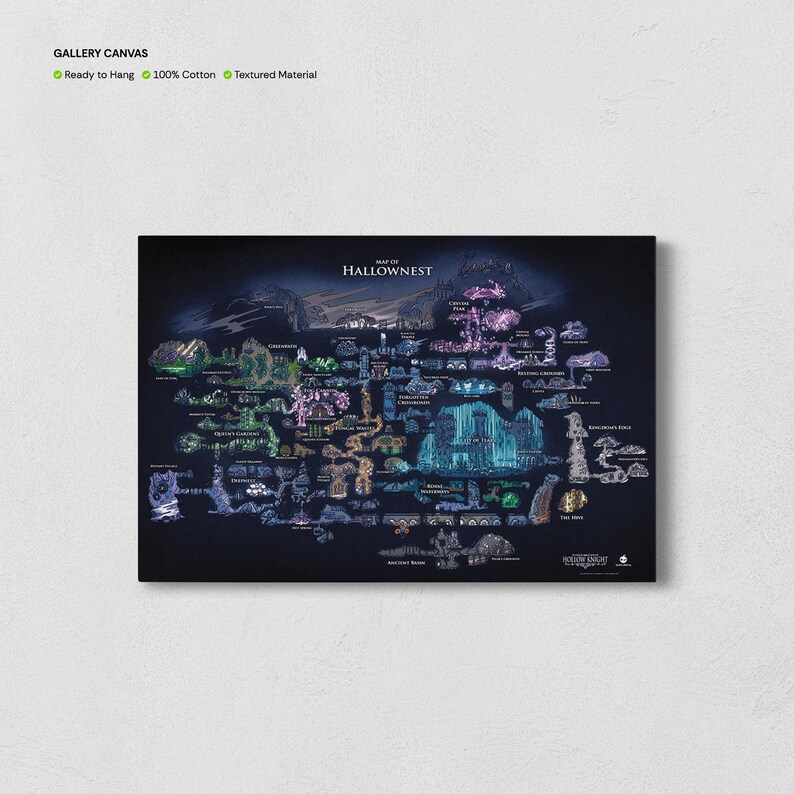 Hollow Knight Map Poster, Hollownest World Map Canvas, Video Game Wall ...