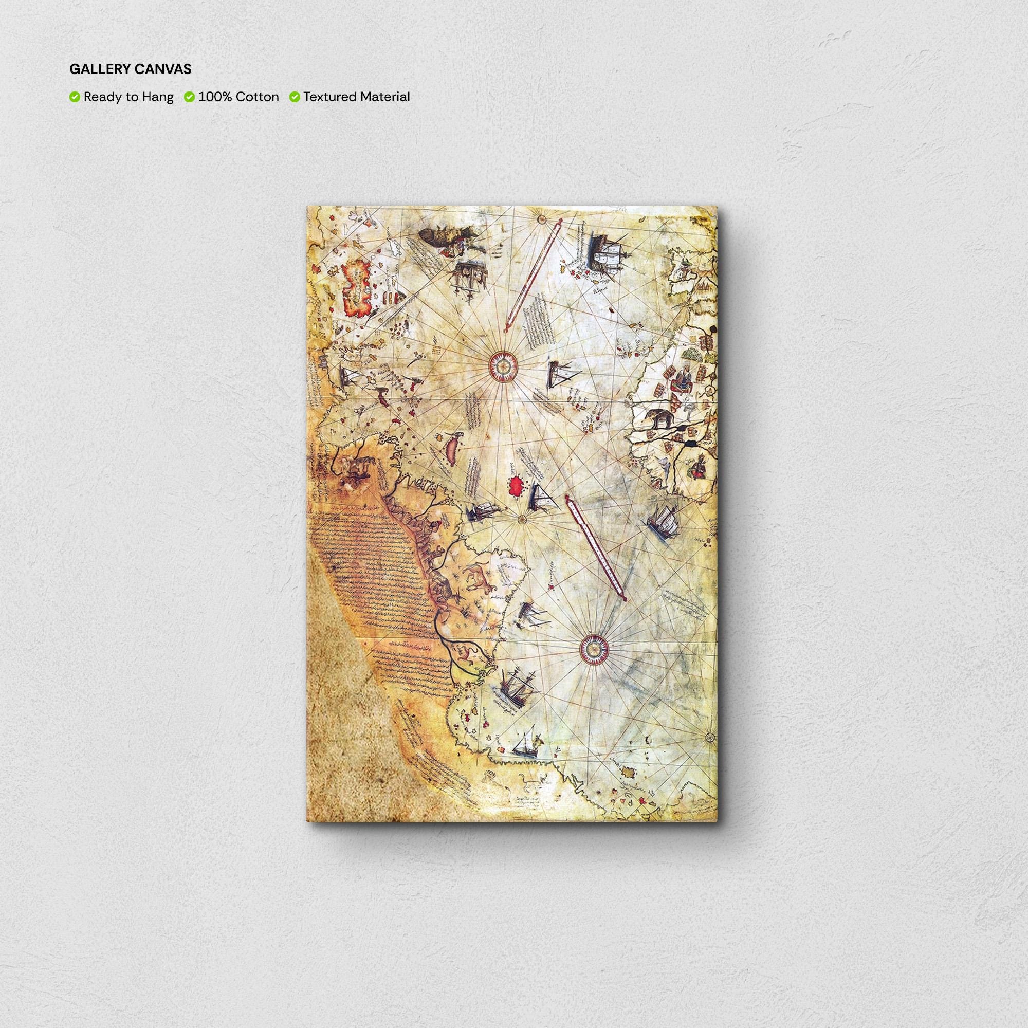 Piri Reis Map Canvas, Ottoman Empire Historical Map 1513, Piri Reis ...