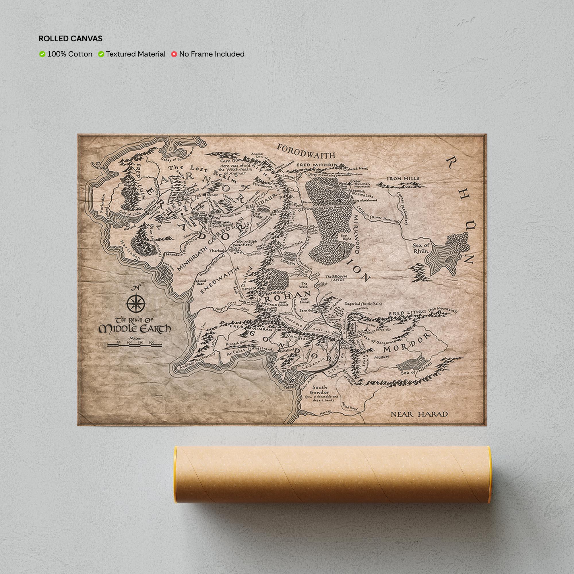 Best Fantasy Movie Series Map Canvas, Middle World Map Poster, Fantasy ...