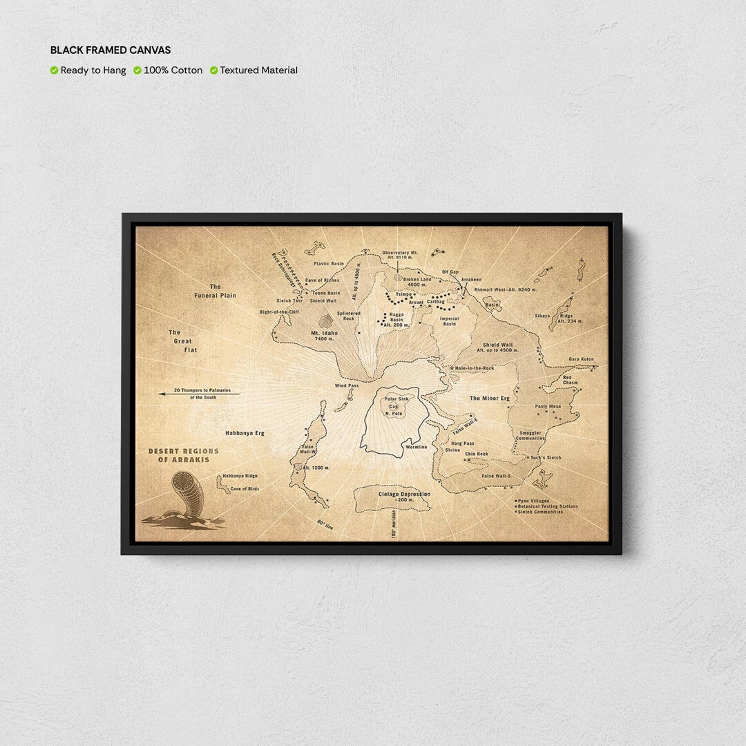 Arrakis Map Print, Dune World Map Canvas, Map of Arrakis Poster, Framed ...