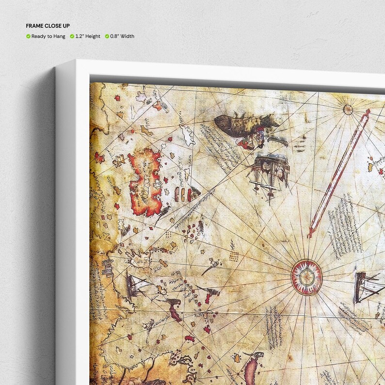 Piri Reis Map Canvas, Ottoman Empire Historical Map 1513, Piri Reis ...