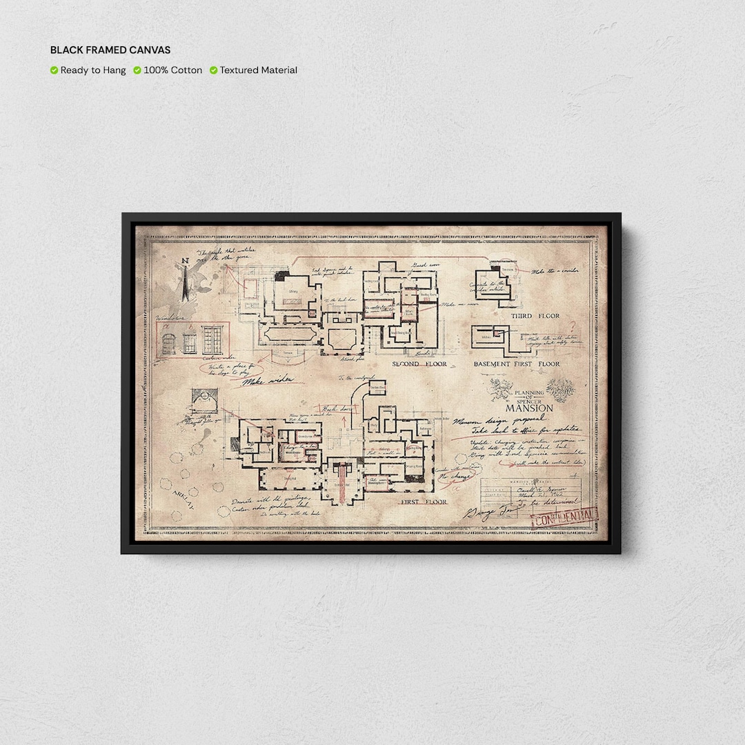 The Spencer Mansion Plan Print, Resident Evil Poster, Gamer Wall Art ...