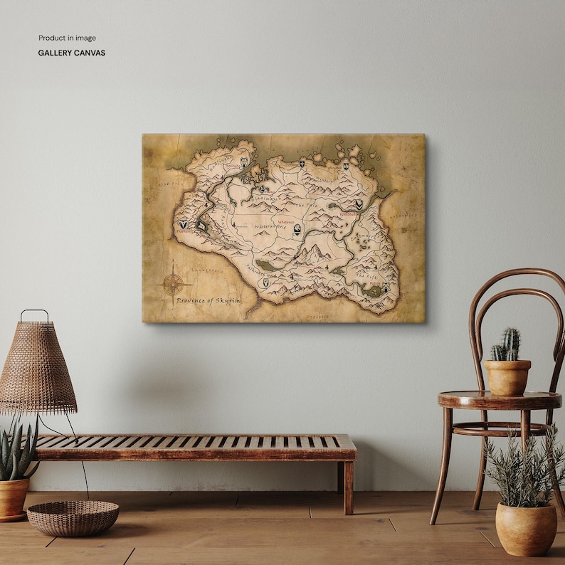 Skyrim Map Print, the Elder Scrolls Map, Map of Tamriel Canvas ...