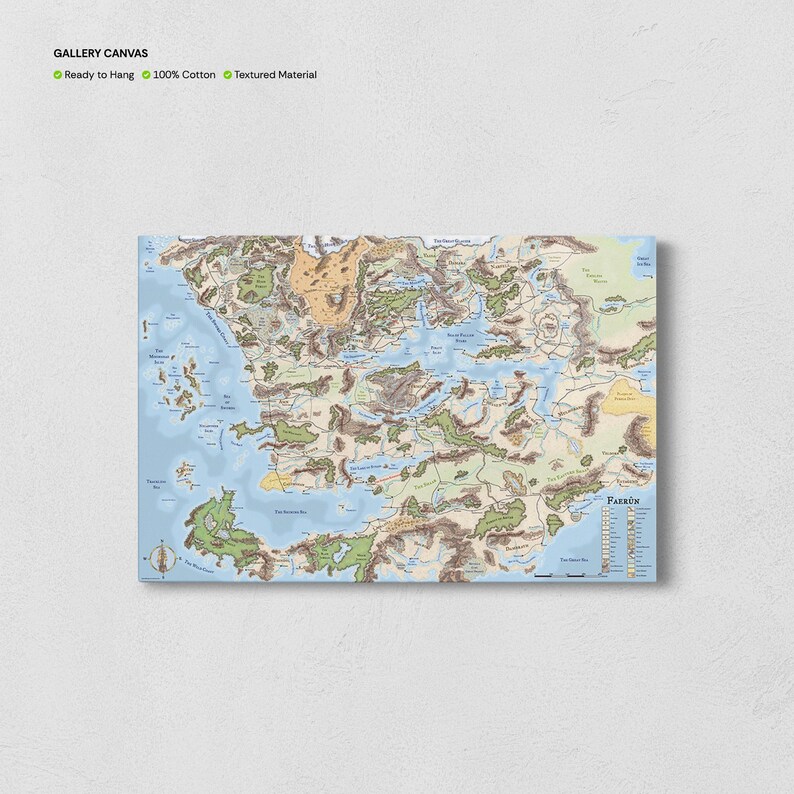 Map of Faerun Print, Faerun Map From Forgotten Realms Canvas, Fantasy ...