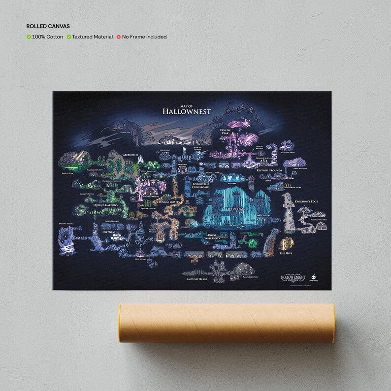 Hollow Knight Map Poster, Hollownest World Map Canvas, Video Game Wall ...