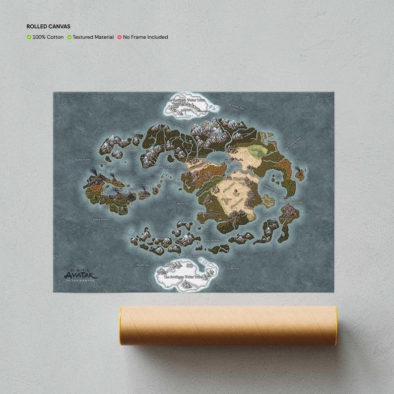 Avatar World Map Print, Map of Airbender Canvas, Anime Movie Posters ...