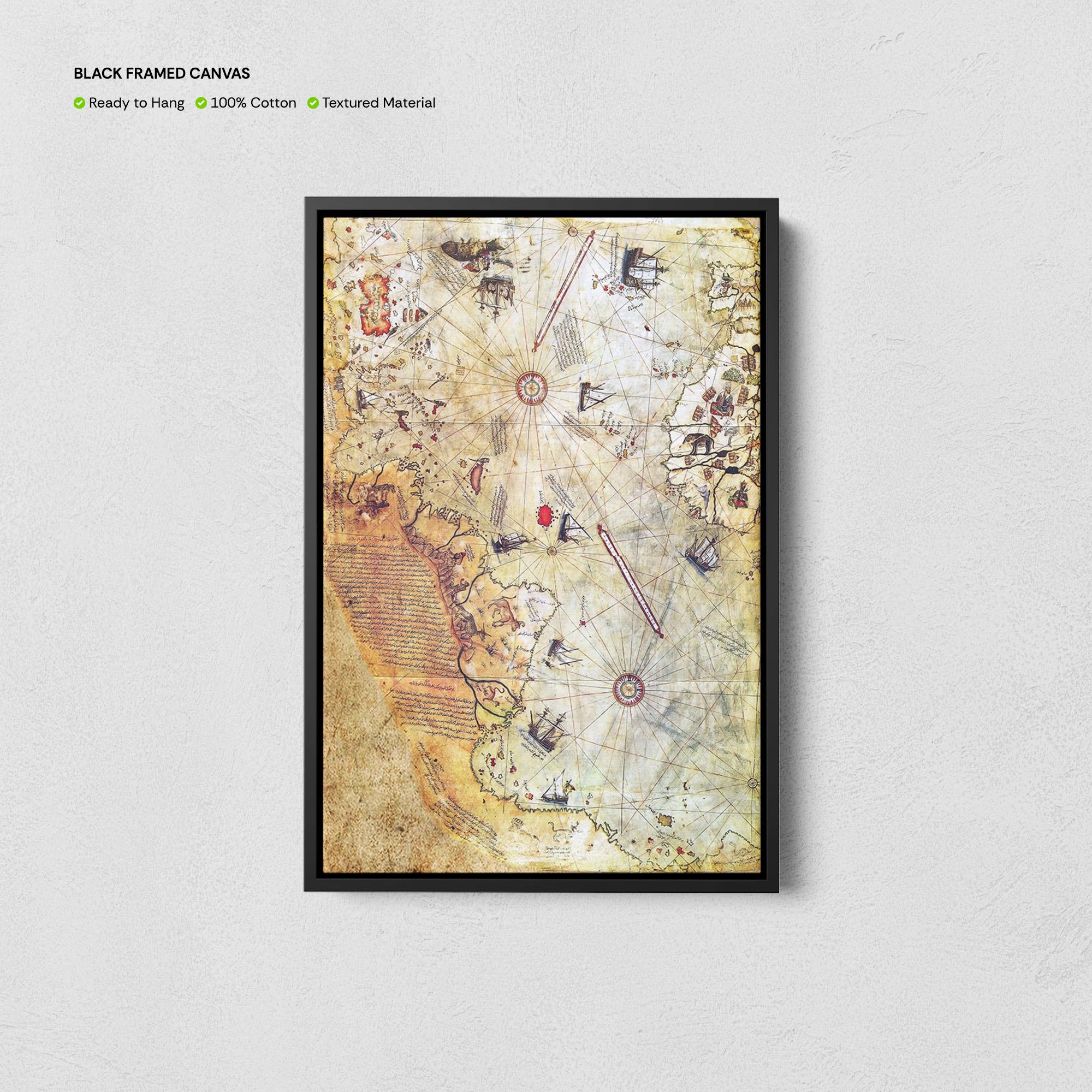 Piri Reis Map Canvas, Ottoman Empire Historical Map 1513, Piri Reis ...