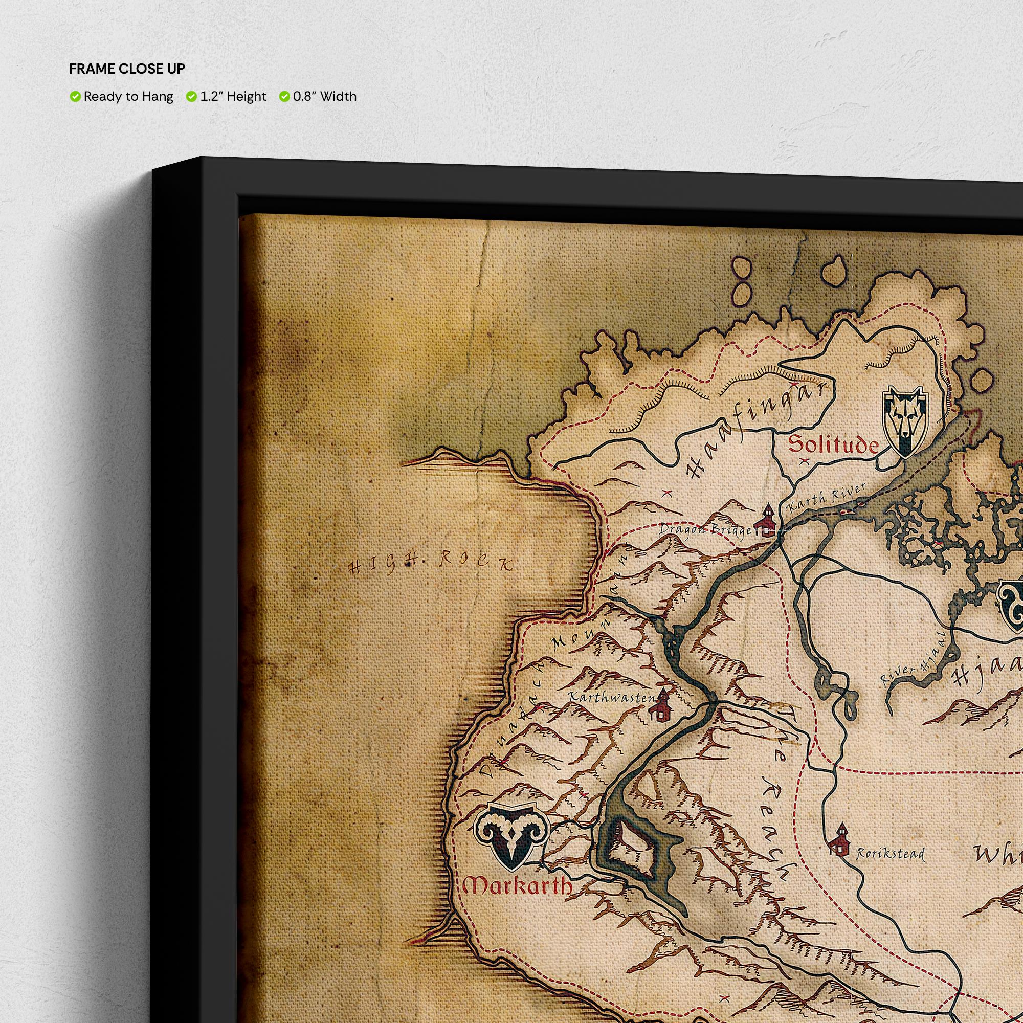 Skyrim Map Print, the Elder Scrolls Map, Map of Tamriel Canvas ...