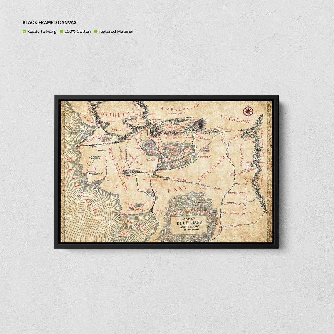 Beleriand Map Print, the Silmarillion Map Canvas, LOTR Poster, Middle ...