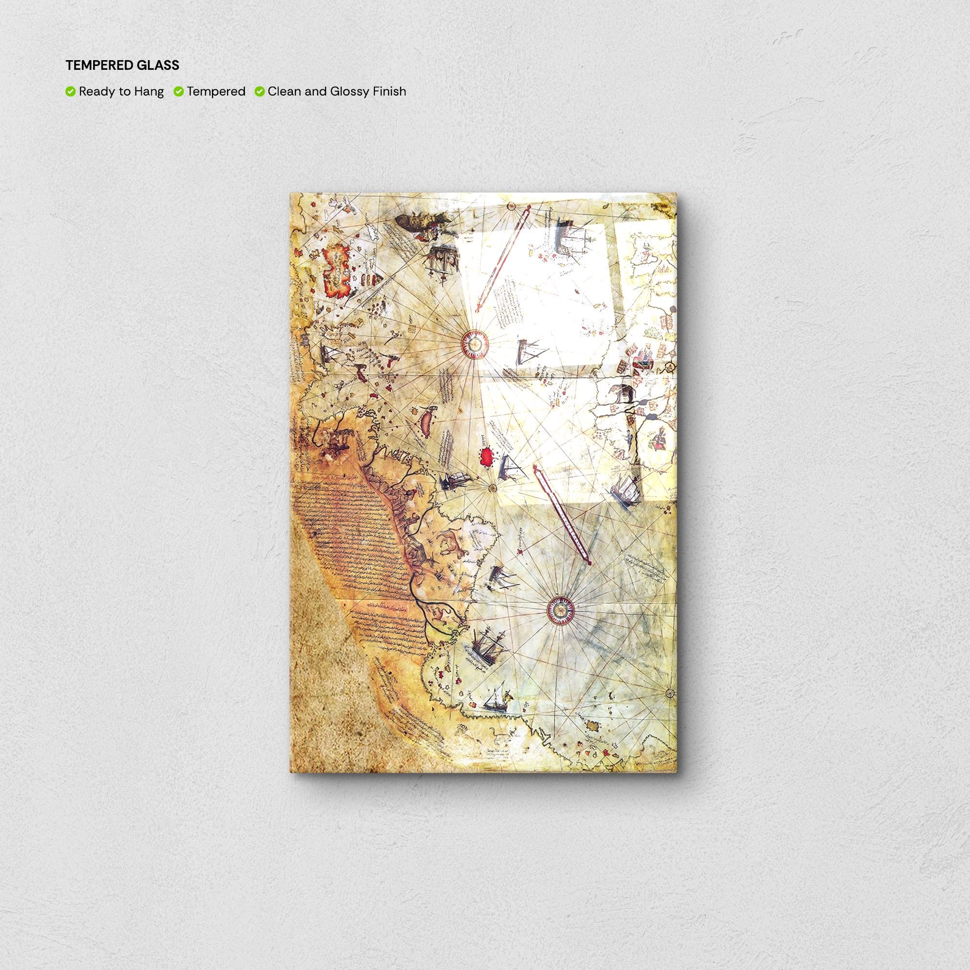 Piri Reis Map Canvas, Ottoman Empire Historical Map 1513, Piri Reis ...