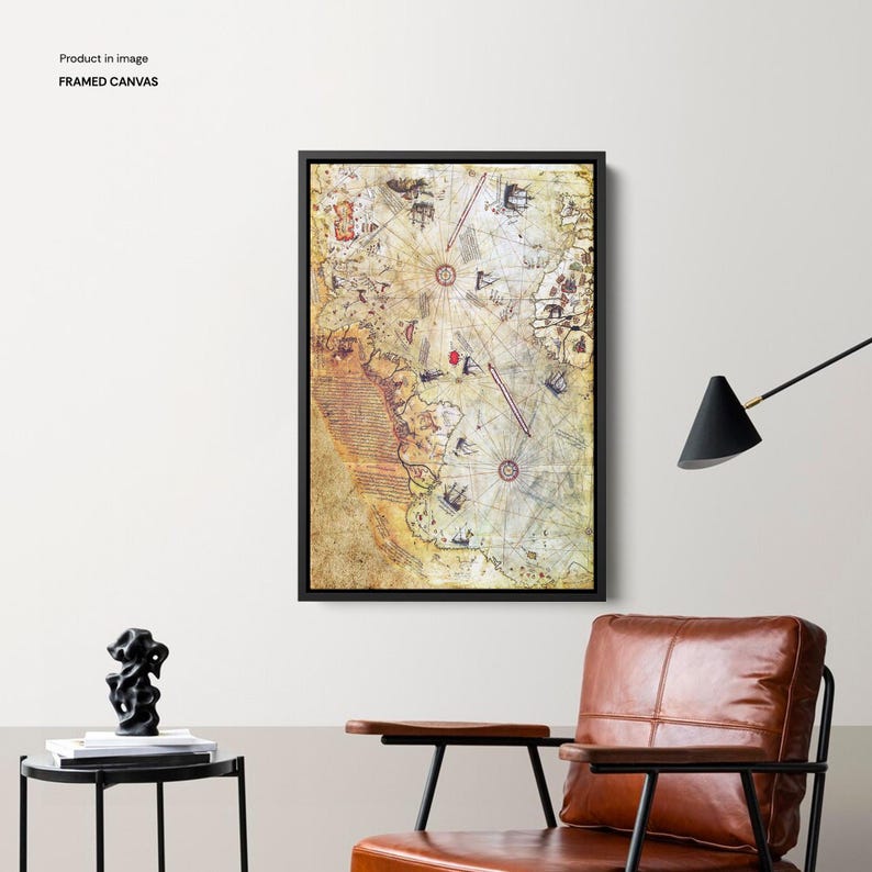 Piri Reis Map Canvas, Ottoman Empire Historical Map 1513, Piri Reis ...