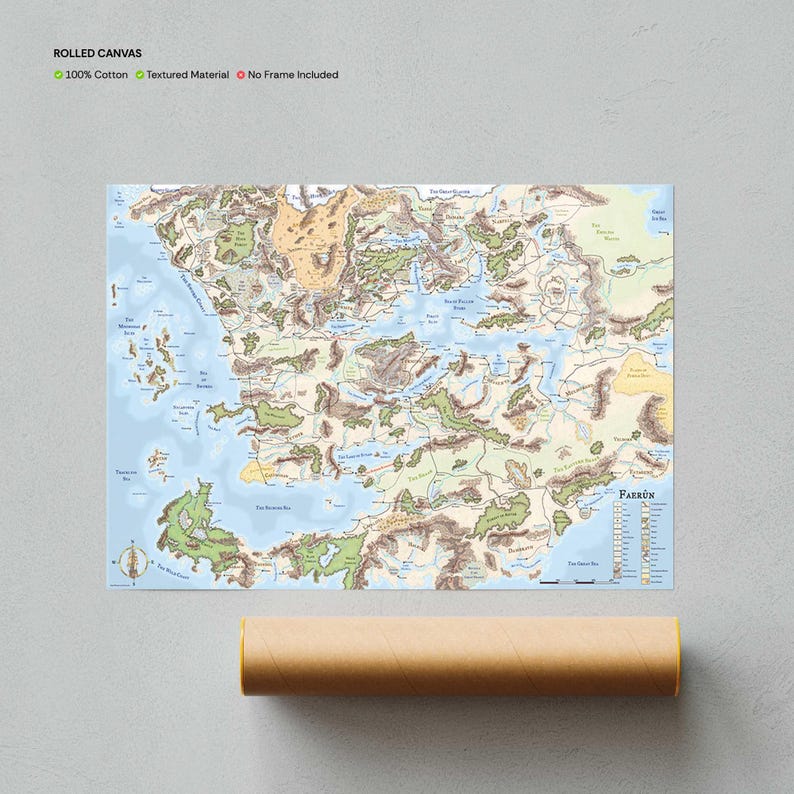 Map of Faerun Print, Faerun Map From Forgotten Realms Canvas, Fantasy ...