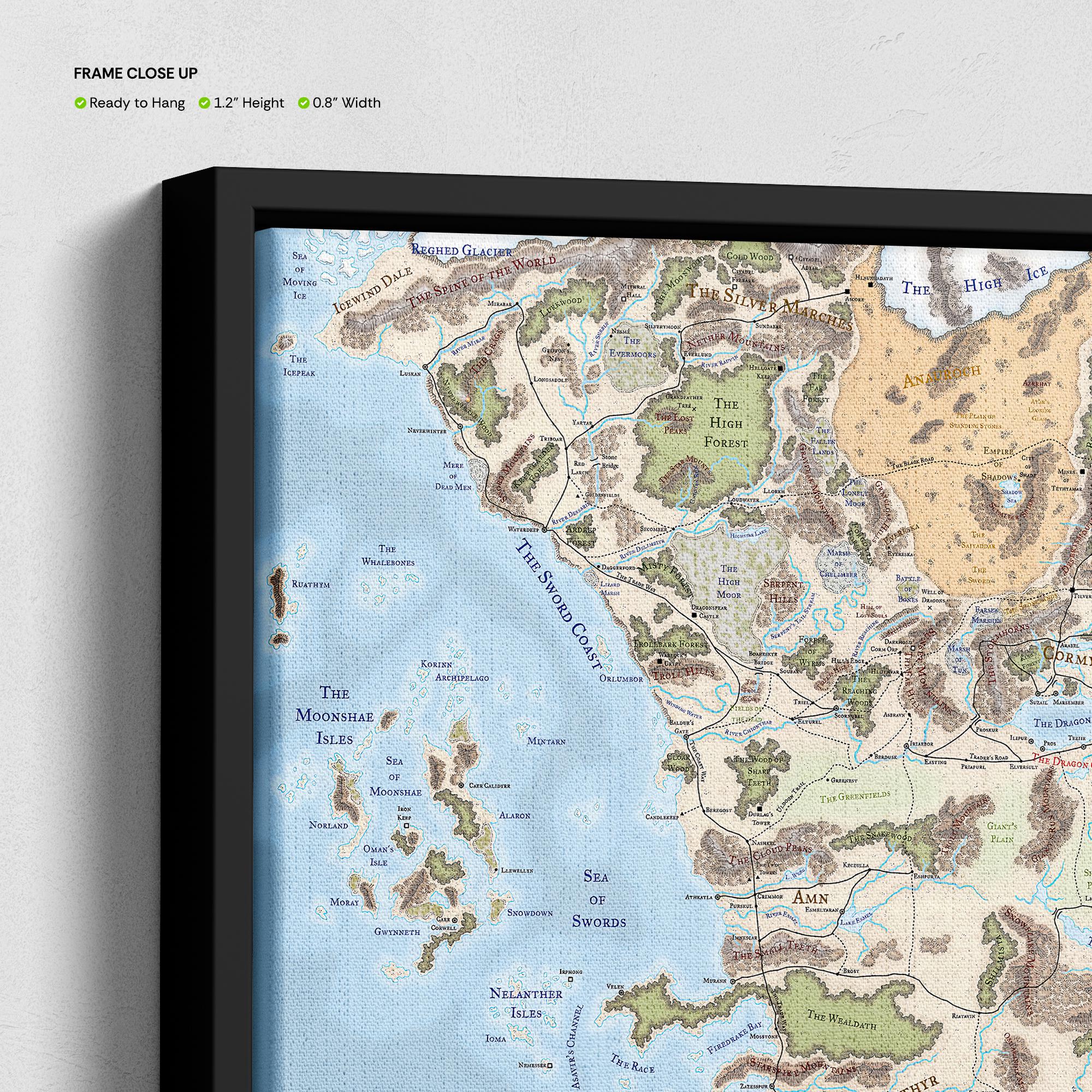Map of Faerun Print, Faerun Map From Forgotten Realms Canvas, Fantasy ...