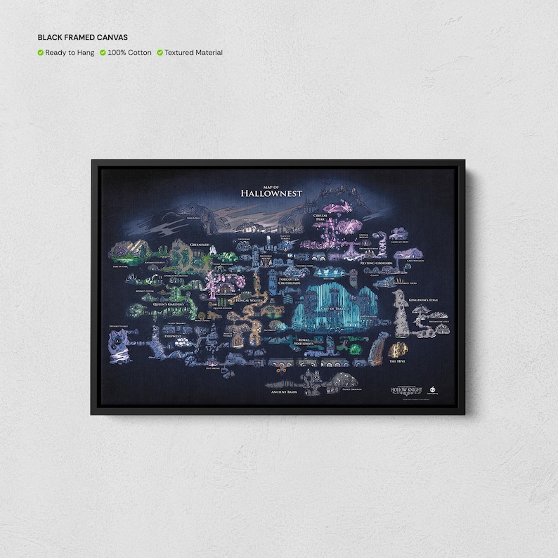 Hollow Knight Map Poster, Hollownest World Map Canvas, Video Game Wall ...