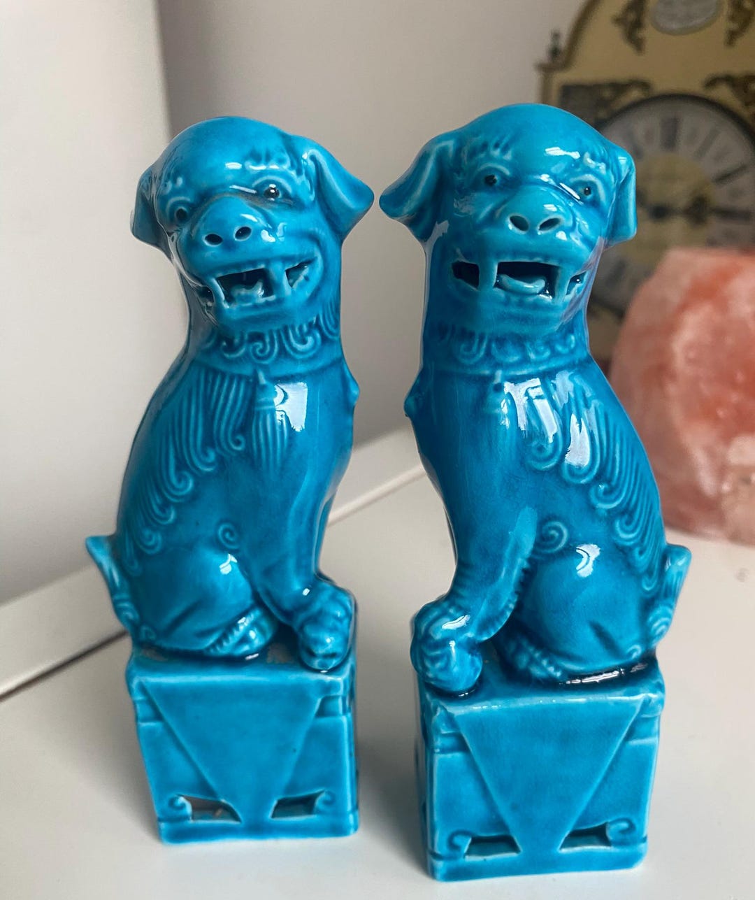 Pair of Turquoise Blue Foo Dogs Vintage Chinese Porcelain - Etsy