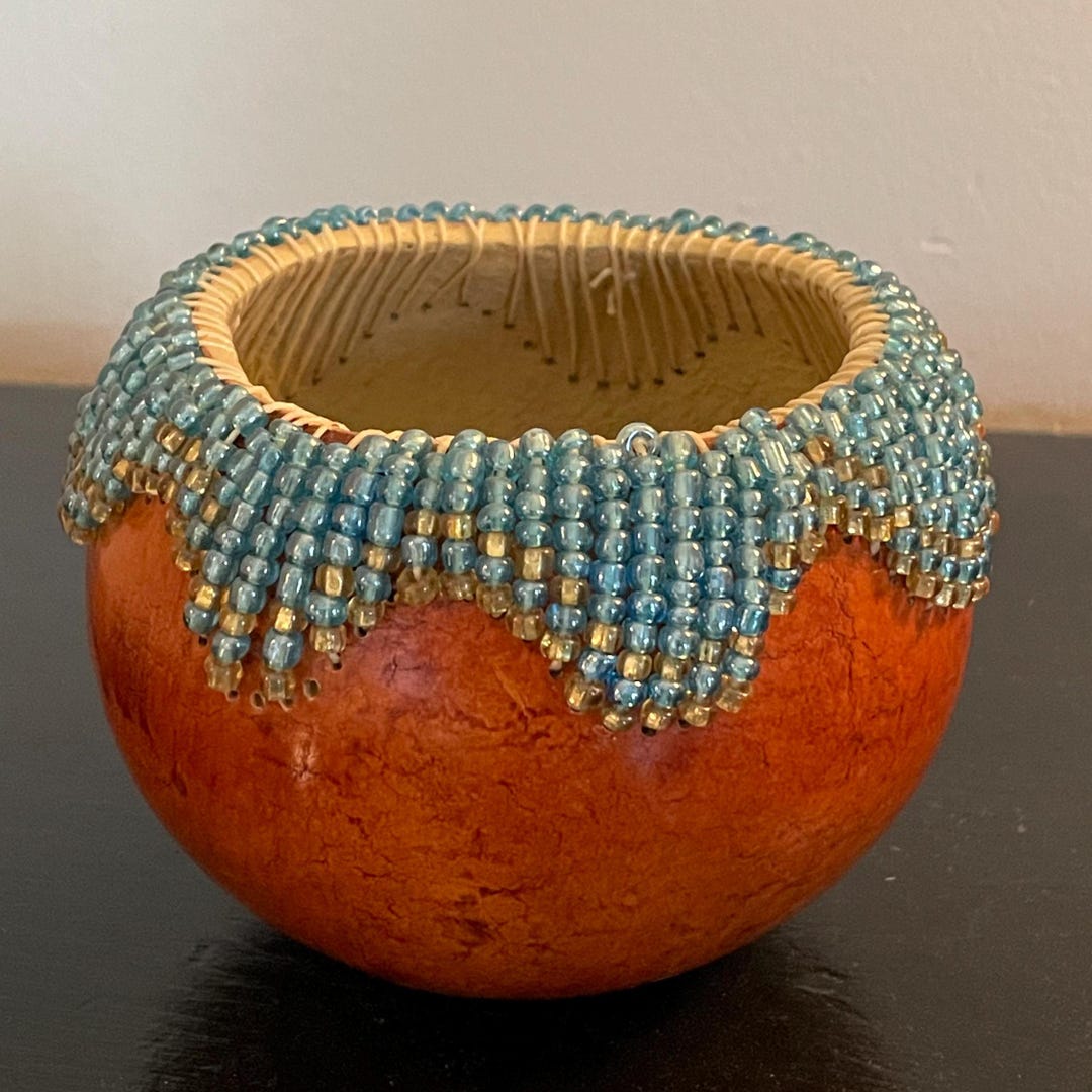 Handcrafted Beaded Gourd Bowl - Decorative Rustic Art - Etsy
