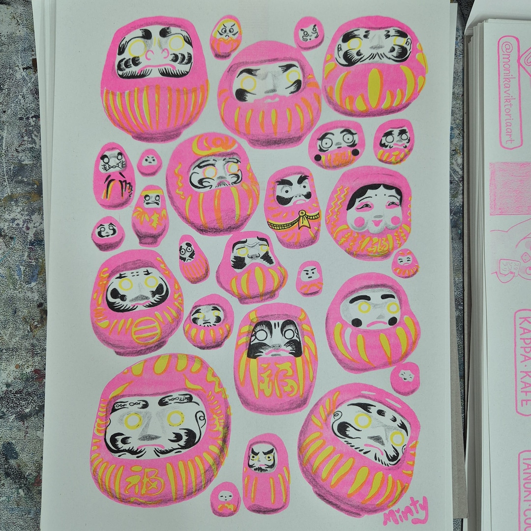 Daruma Dolls - Risograph Print A3 - Etsy