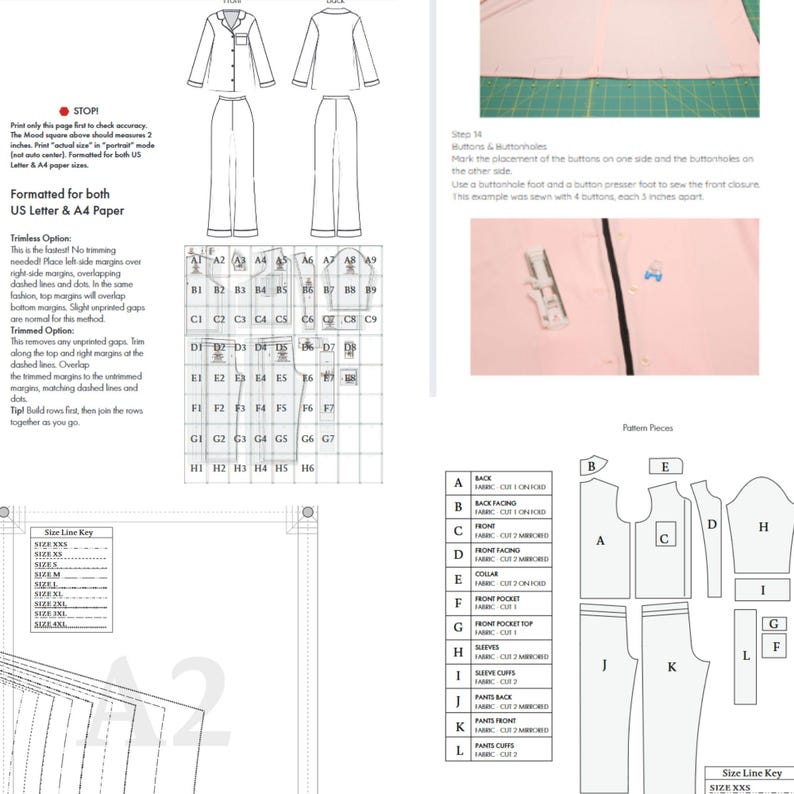 Pajama Sewing Pattern | Pajama Top Pattern | Women Sewing Pattern | A4 ...