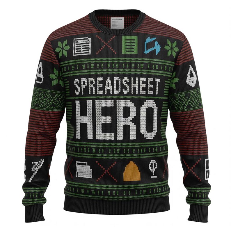 Spreadsheet Hero Ugly Christmas Sweater Men’s Holiday Party Funny Excel ...