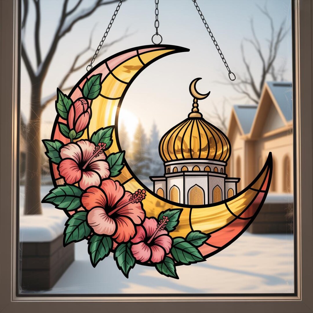 Crescent Moon Mosque Acrylic Suncatcher – UV Printed Islamic Window ...