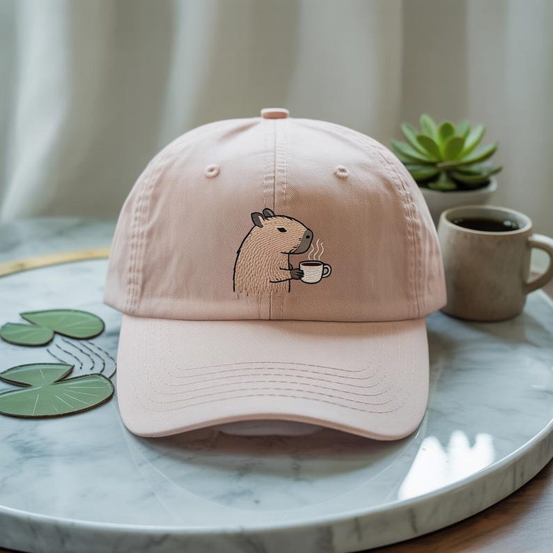 Capybara With Coffee Embroidered Baseball Cap – Cute Coffee Animal Hat ...