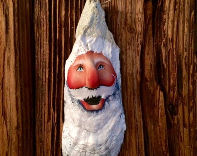 Glittered Christmas at the Beach Shabby Oyster Sculpted Santa Sea Shell ...
