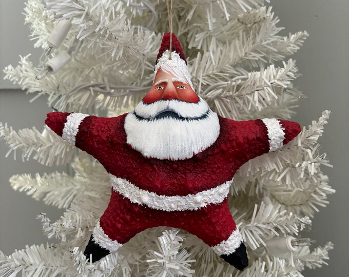 Santa Large Red Starfish Hand Painted Christmas Ornament Beach Decor 31 ...