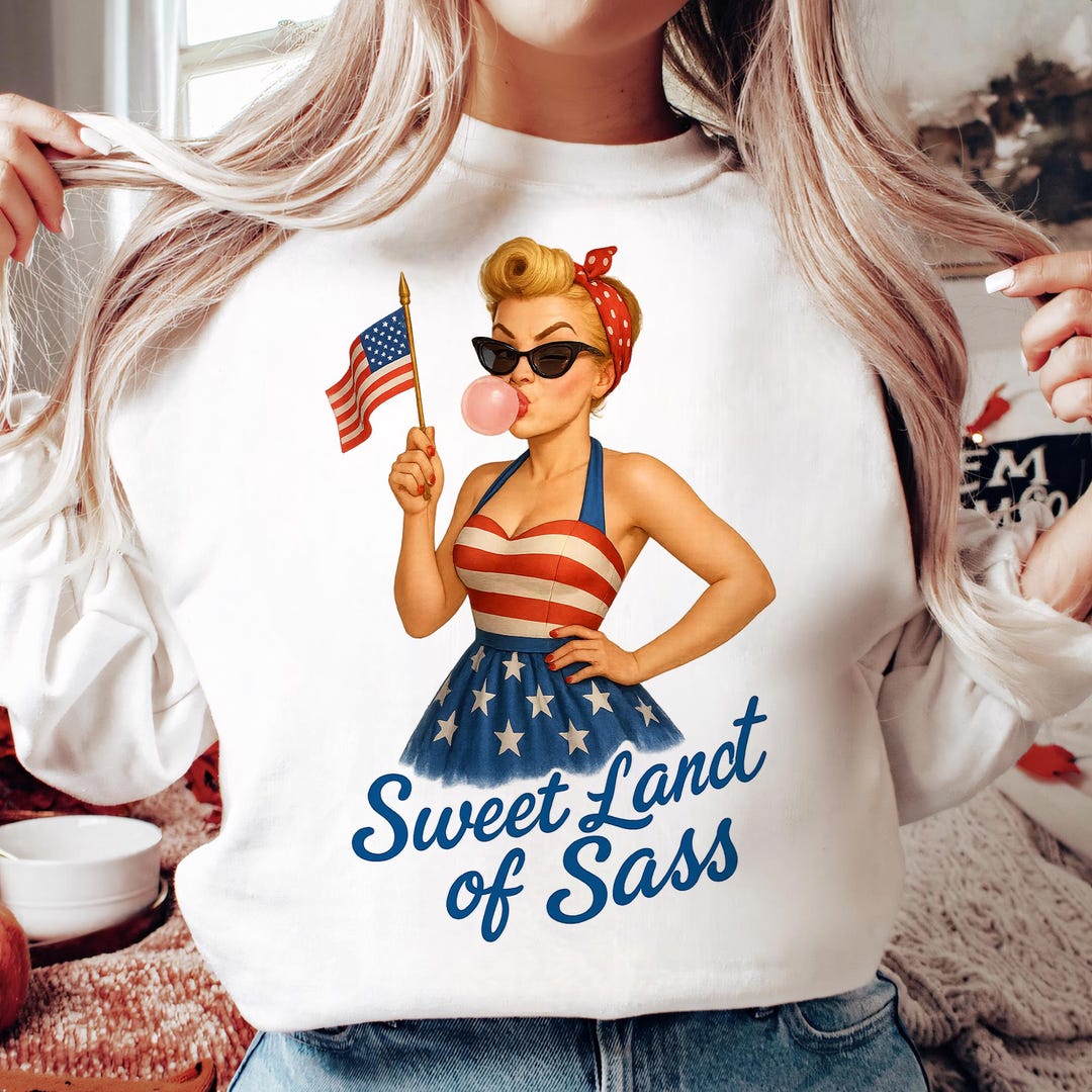 Sweet Land of Sass PNG, Retro Pinup Girl USA Flag Dress Design ...