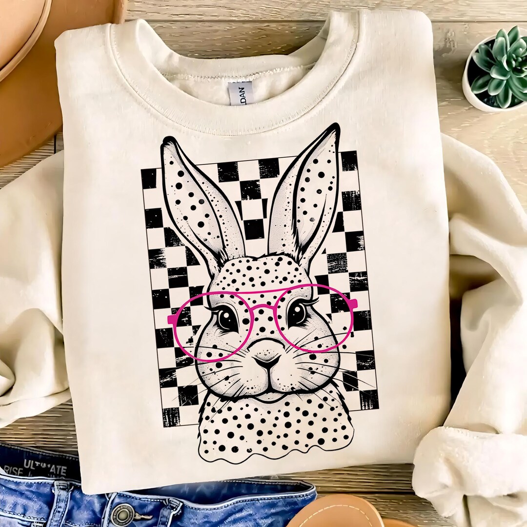 Charming Easter Bunny Shirt Design: Black & White Cute Bunny With ...