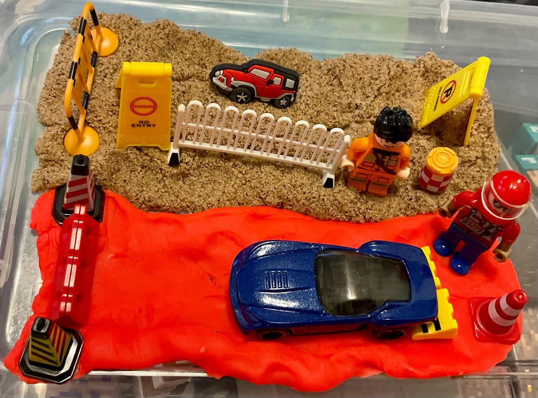 Mini Road Construction Sensory Kit With Car, Sand & Playdough | Travel ...